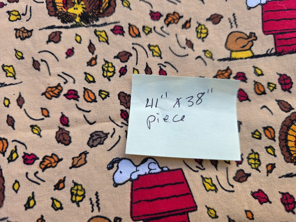Vintage Peanuts Snoopy Fall turkeys Thanksgiving fall leaves Fabric 37w ...