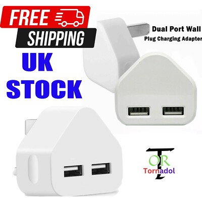 Fast Dual 2 Port USB Charger With 3 Pin UK Mains Wall Plug Adapter Fast ...