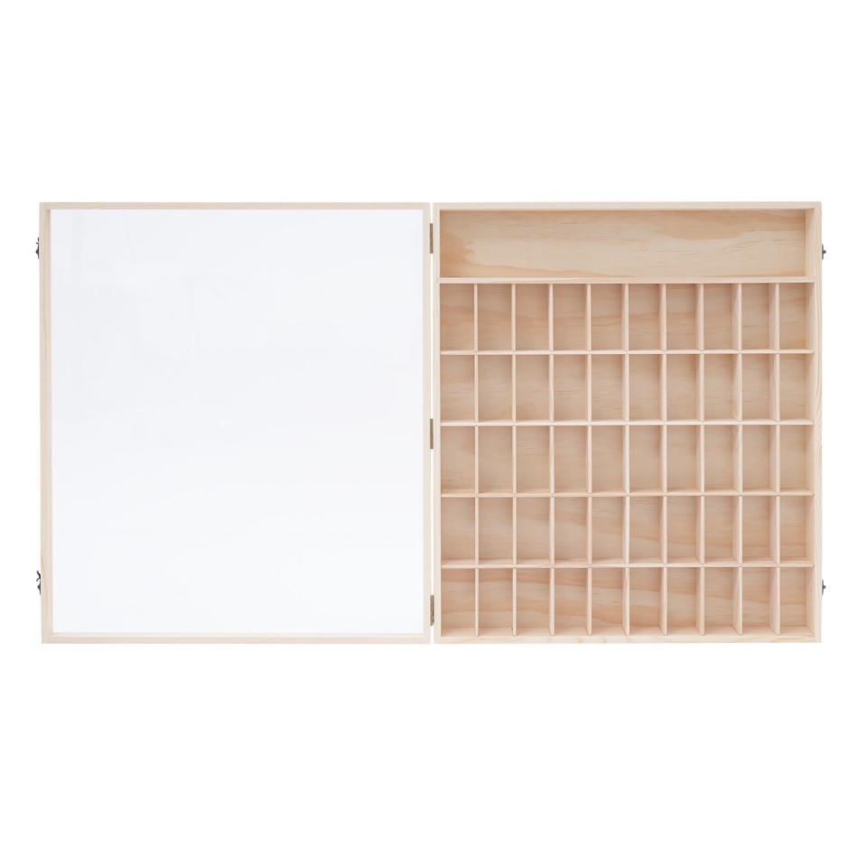 6 Tiers 50 Compartments Pine Wood Display Cabinet Modern Wall-mount ...