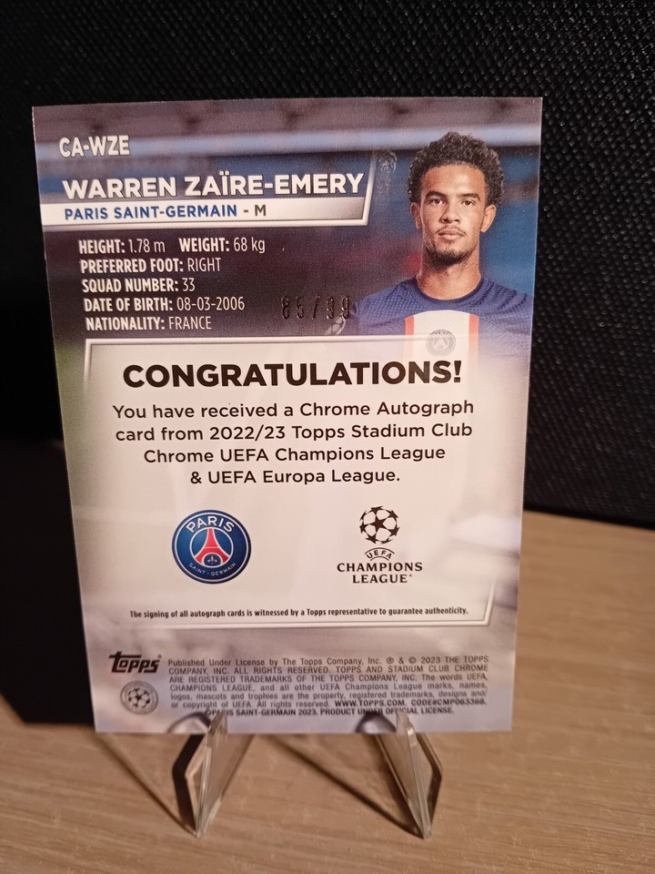 Topps Chrome Stadium Warren Zaire Emery RC Autograph #/99 Signature PSG ...