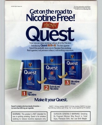 2003 Vintage Print Ad Quest Nicotine Free Cigarettes Smokers Smoking ...