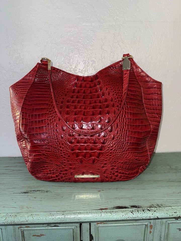 Brahmin Red Embossed Animal Print Shoulder Bag Gold Hardware Women’s ...