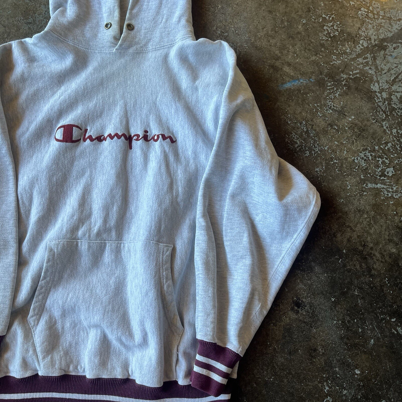 Vintage 90s Champion Script Grey Maroon Reverse Weave… - Gem