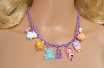Animal necklace decora harajuku dog cat pig bear cow kitten charm Pink ...