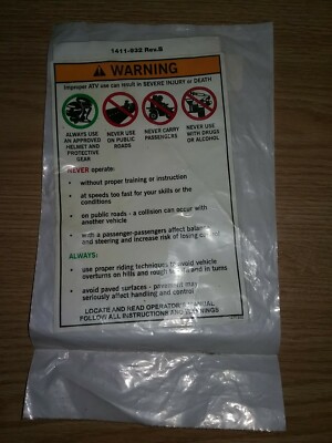 ARCTIC CAT ATV WARNING DECAL GENERAL IMPROPER USE SAFETY FOURWHEELER ...