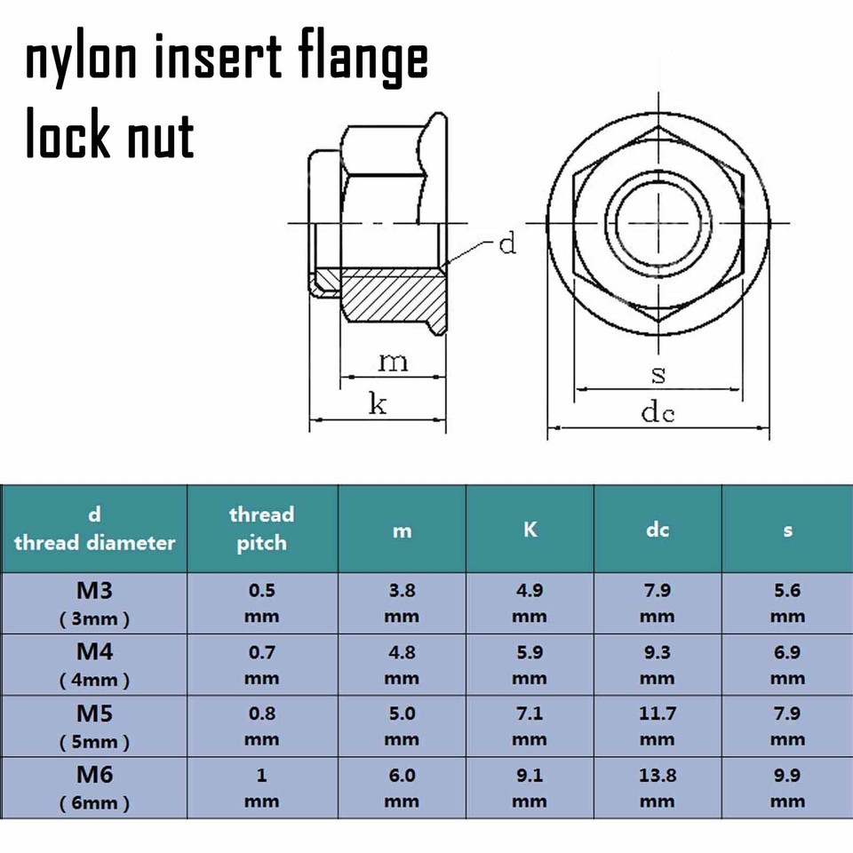 100pcs M1.4 M1.6 M2 M2.5 M3 M4 M5 M6 Nylock Locknut Nylon Insert Flange ...