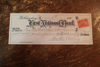 BANK CHECK FIRST NATIONAL BANK HOLLIDAYSBURG PENNSYLVANIA 1898 | eBay