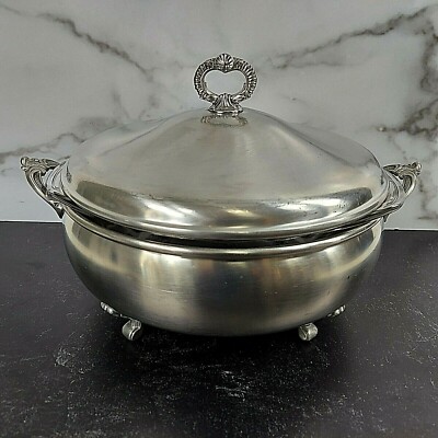 Preisner Pewter Pyrex Bowl 024 Serving Caddy 2411 Round 2 qt Vegetable ...