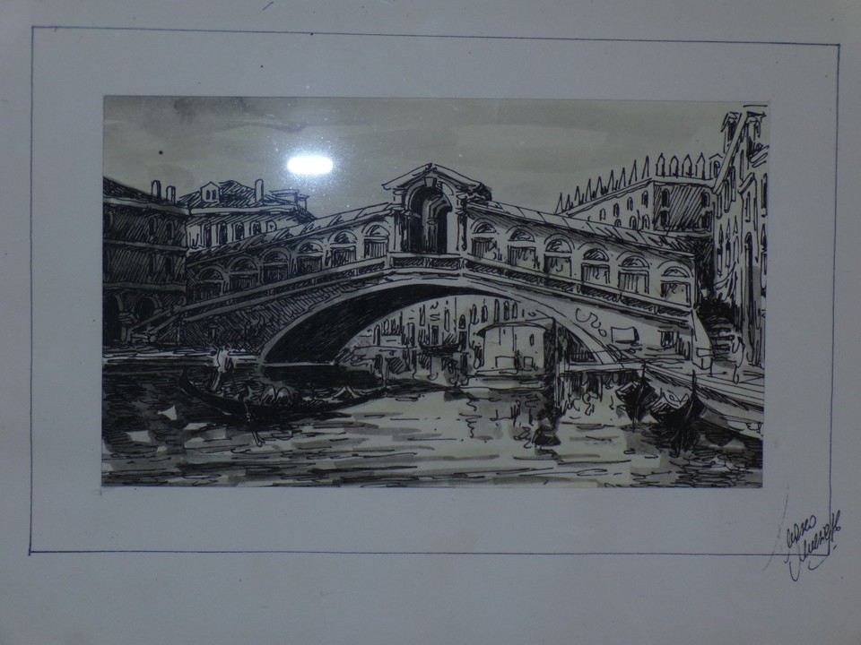 Vintage Italian Italy Drawing Sketch Signed Rialto Bridge 16.75x11 ...