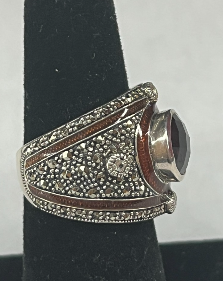 Dallas Prince Sterling Silver 925 Red Garnet & Marcasite Ring Size 6 ...