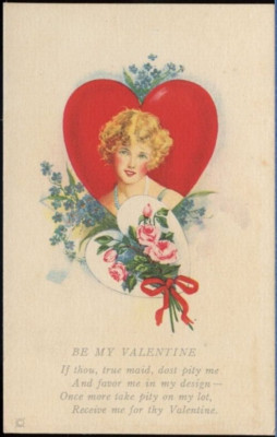 Antique Valentine's Day Postcard Poem Flapper Girl Heart True Maid ...