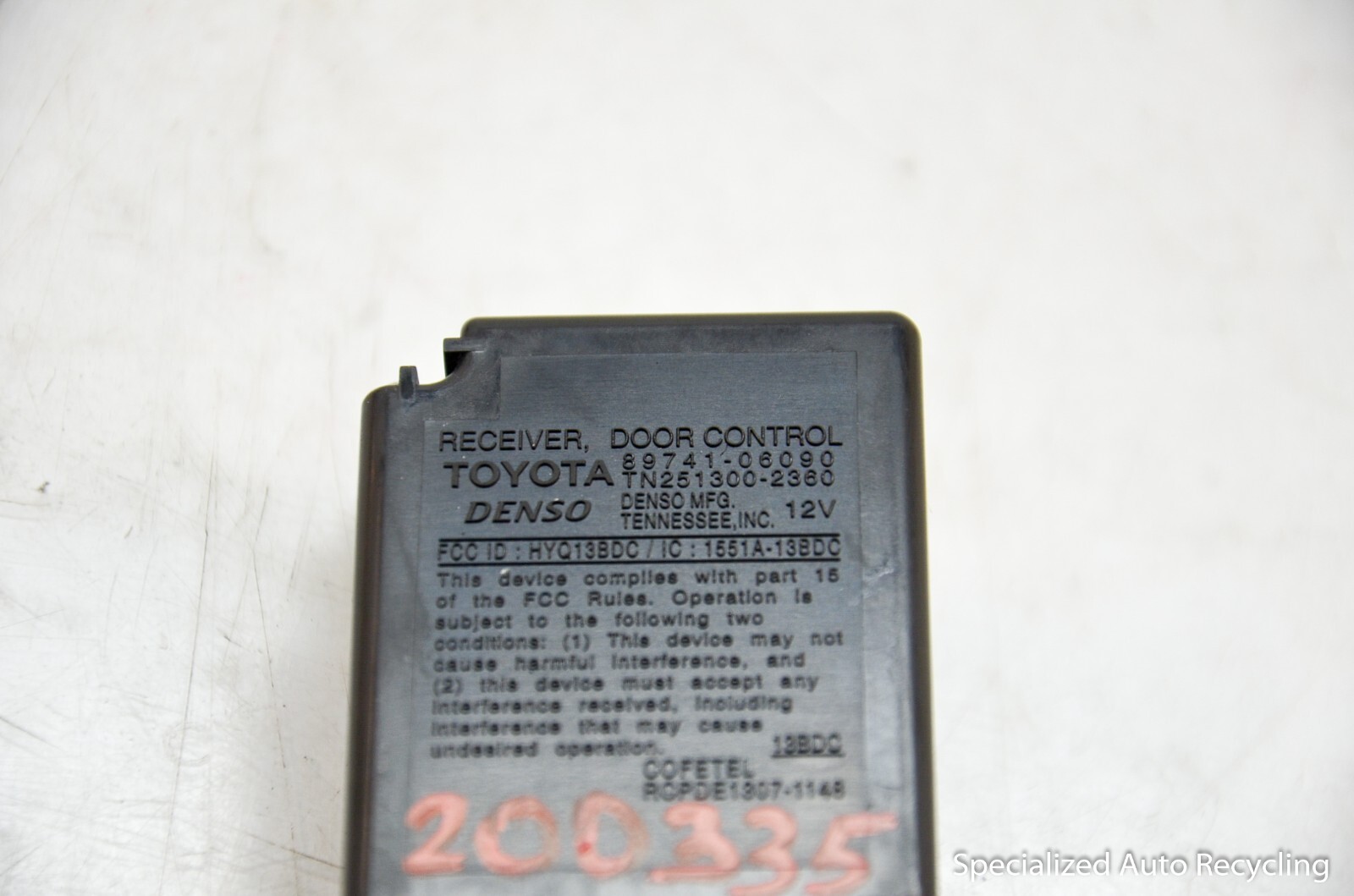 2011 TOYOTA CAMRY DOOR CONTROL KEYLESS ENTRY RELAY RECEIVER 89741-06090 ...
