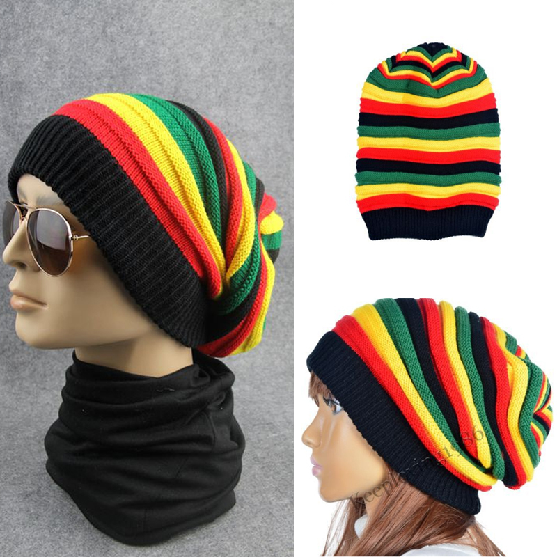 Unisex Rasta Reggae Tam Knit Beanie Beret Cap Baggy Hat Rainbow Warm ...