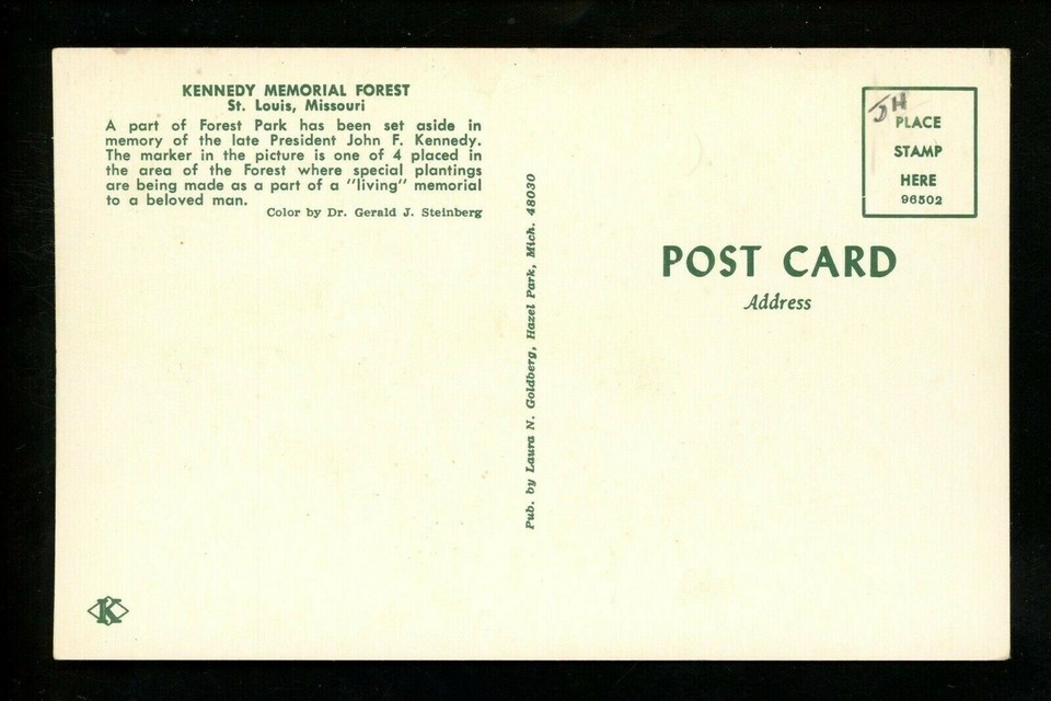 Political President postcard JFK John F Kennedy Memorial Forest St ...