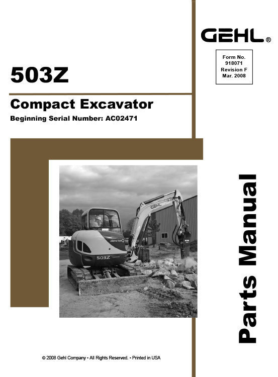 Gehl 503Z 503 Z excavator parts Manual 918071 2008 FREE SHIPPING | eBay
