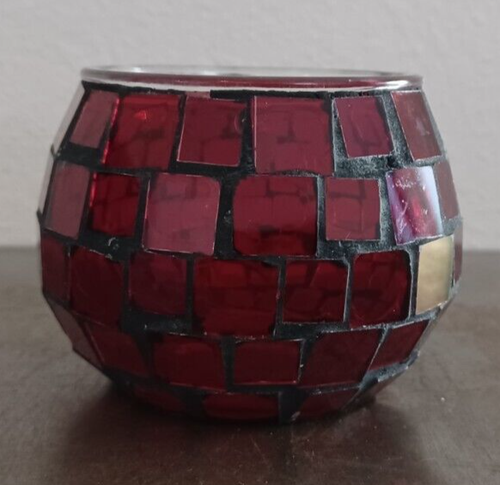 Red Mosaic Glass Candle Holder 3.55"×2.77" | eBay
