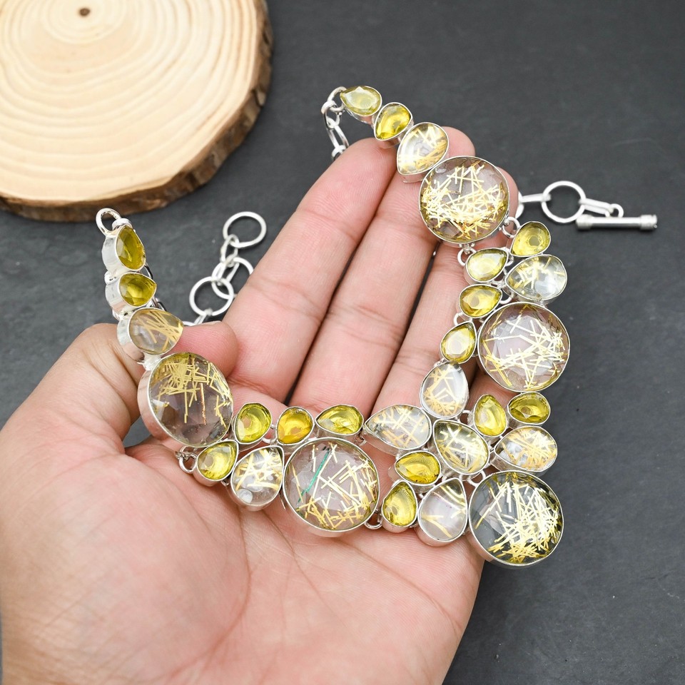 Golden Rutile Citrine Gemstone 925 Sterling Silver Jewelry Necklace 18 ...
