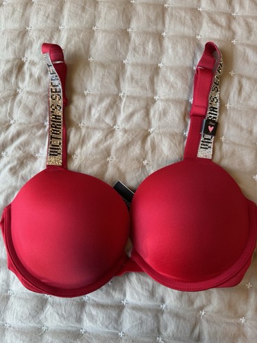 Victoria's Secret Red Push Up Bra 32DD with Jeweled Spell Out Straps | eBay