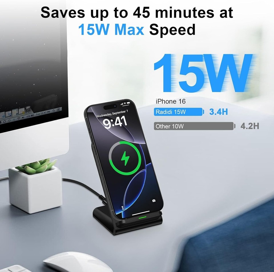 Sleep-Friendly Fast Wireless Charger for iPhone & Galaxy - Qi-Certified ...