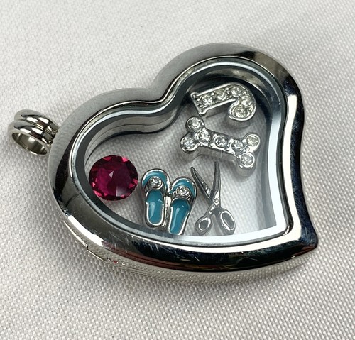 IBB Clear Heart Locket Pendant Floating Charms Scissors Sandals Dog ...