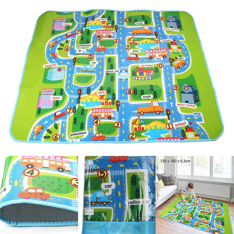 Road 130x160cm Children's Map Kids Play Mat Race Car Rug Runner Home ...