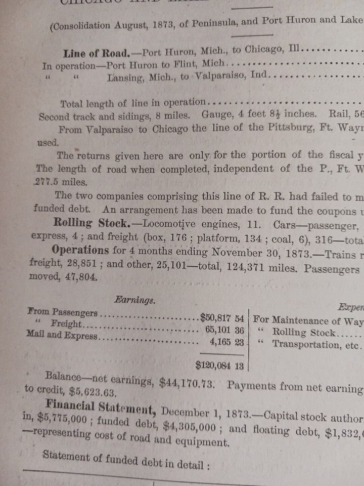 1875 Train Report CHICAGO & LAKE HURON RAILROAD (in progress) Flint ...