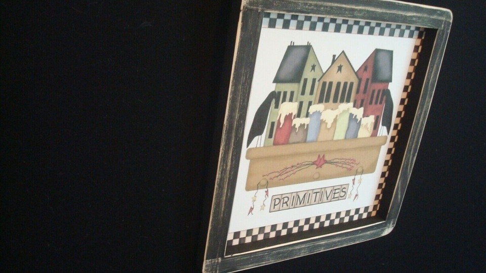Prim Country Print *PRIMITIVES with 3-SALT BOX HOUSES* black frame 9" x ...