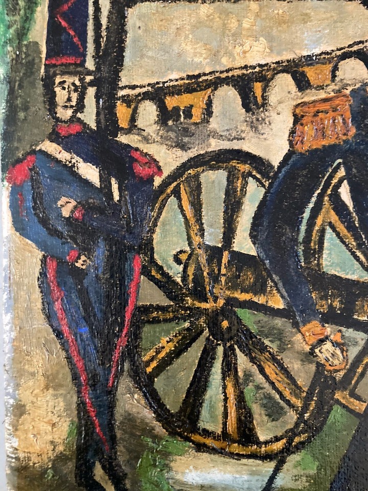 Oil Painting Panel 1960 Military Naïve Art Brut Antique To Identify ...