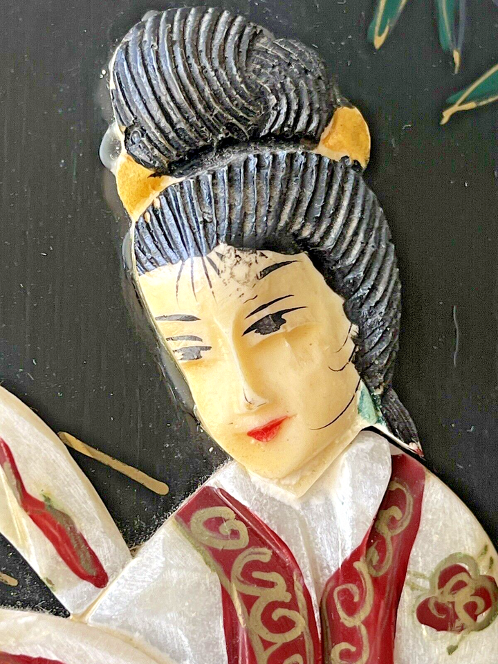 Vintage Asian Marble Wall Panel with Black Lacquer Geisha Art. | eBay