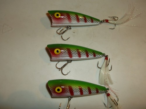 LOT OF 3 REBEL POP R FISHING LURES TOP WATER POPPER BAIT POPPER TOPPER ...