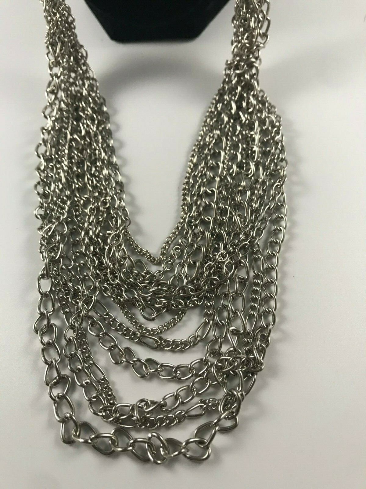 Heavy silver tone twelve strand chain necklace lobste… - Gem
