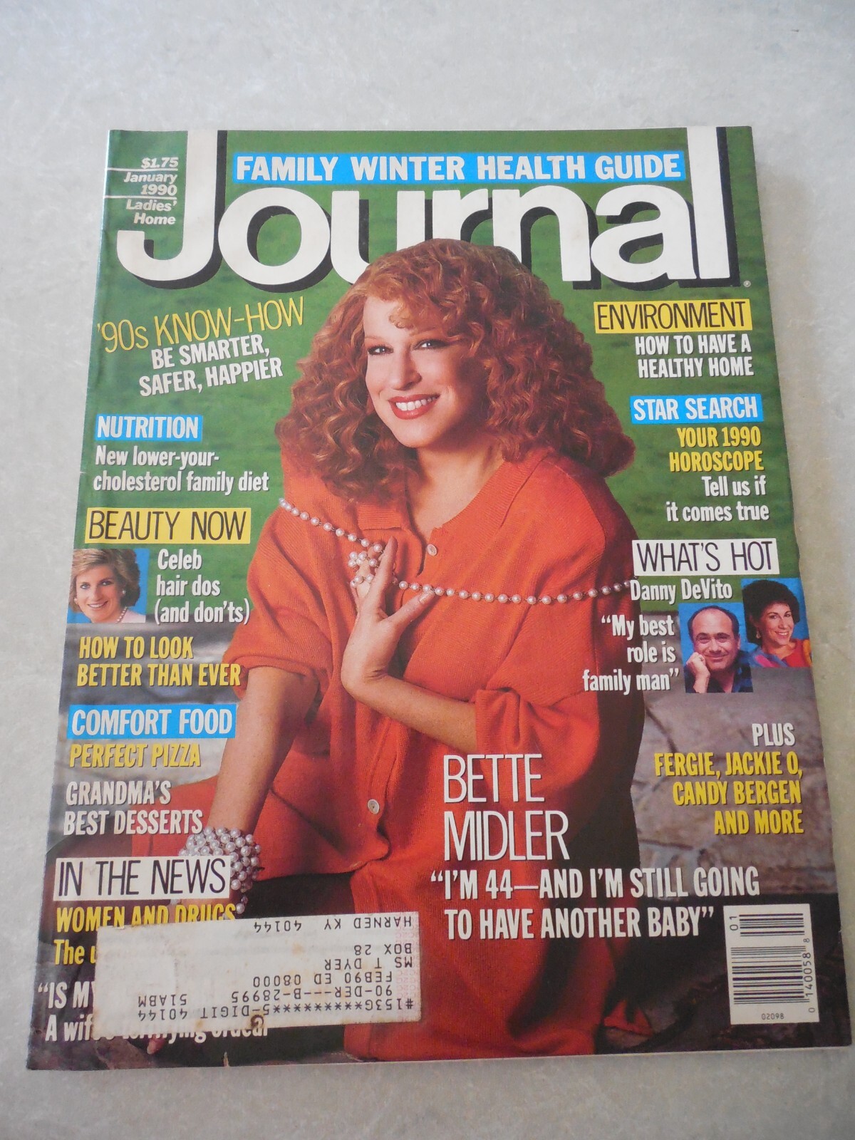 LADIES' HOME JOURNAL Magazine, JANUARY 1990, BETTE MIDLER Cover, DANNY ...
