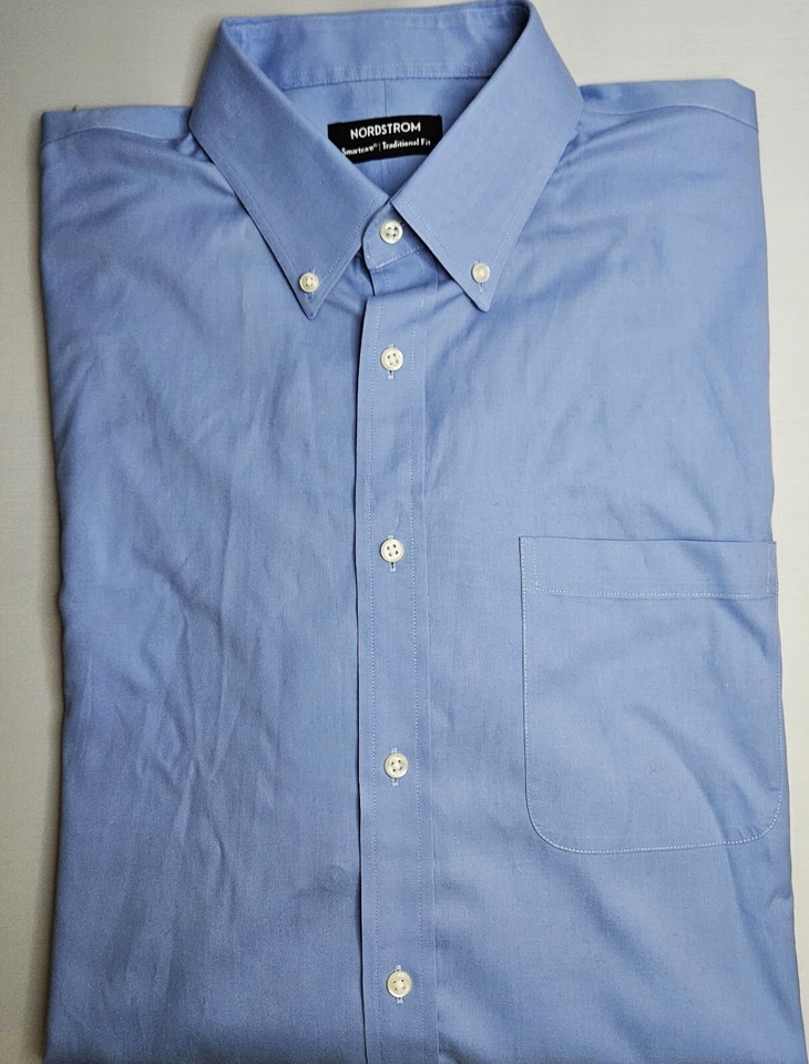 Mens Nordstrom Smartcare Long Sleeve Blue Button Up Shirt Size 16 1/2 ...