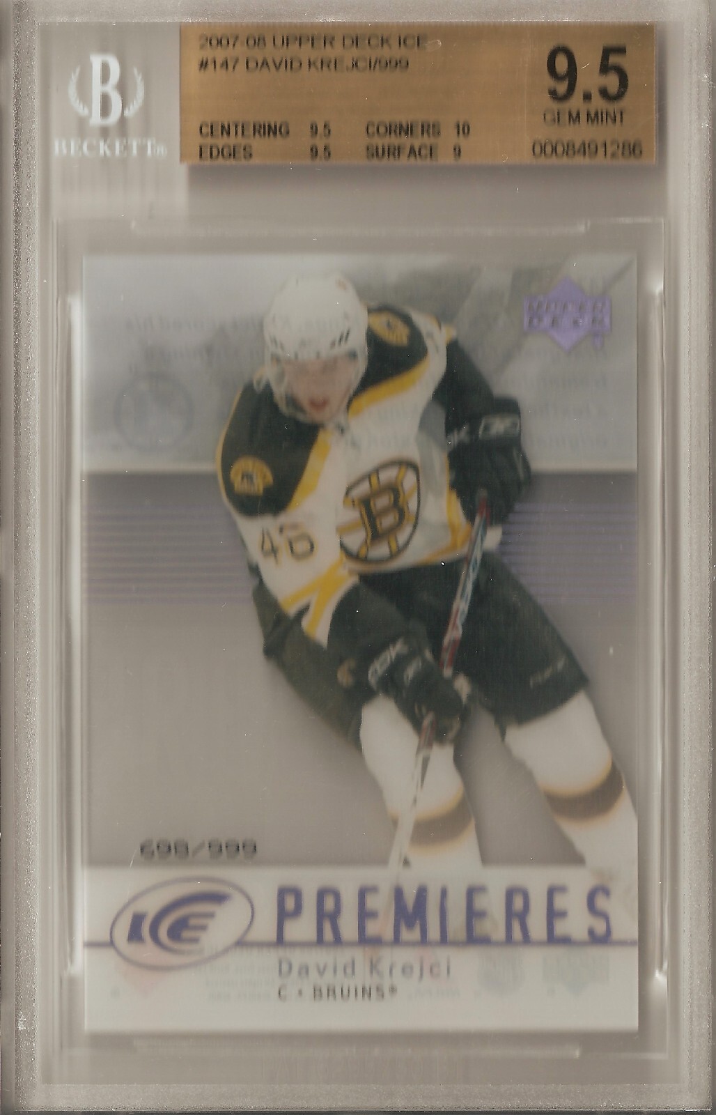 David Krejci RC BGS 9.5 2007-08 Upper Deck Ice Premieres #147 698/999 ...