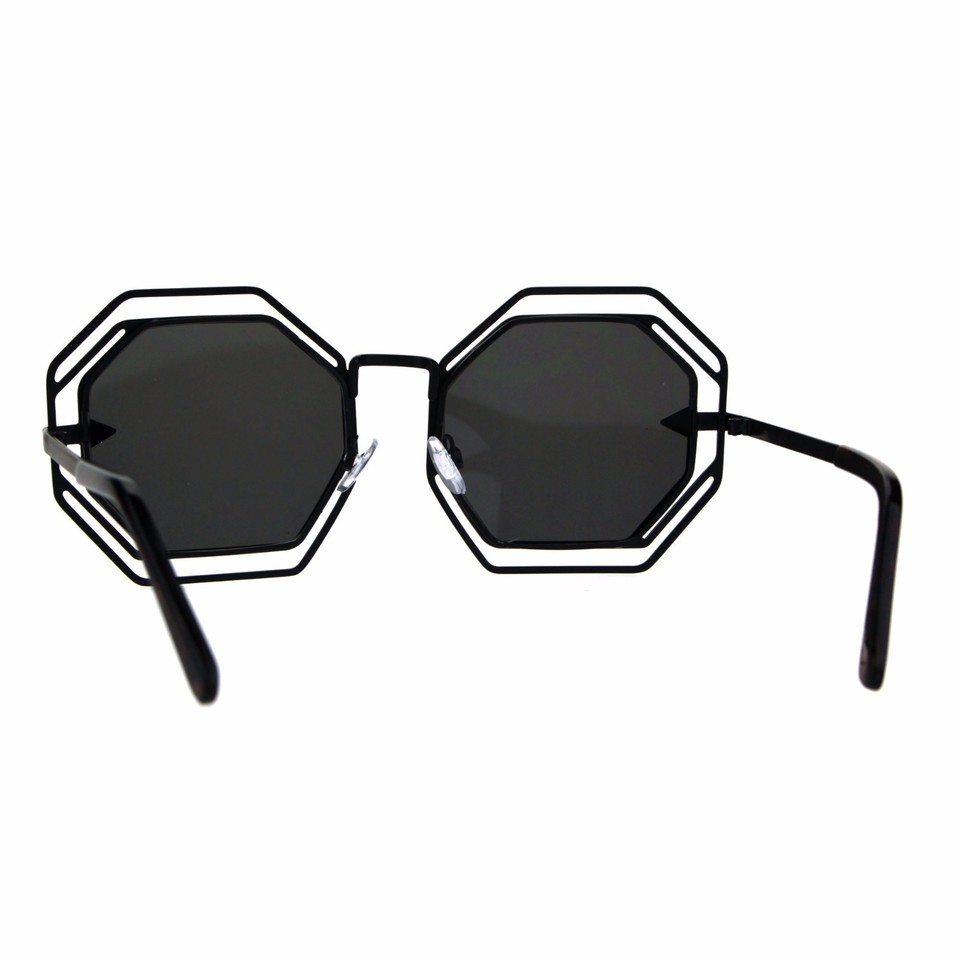 Octagon Shaped Sunglasses Womens Trendy Fashion Double Metal Frame | eBay