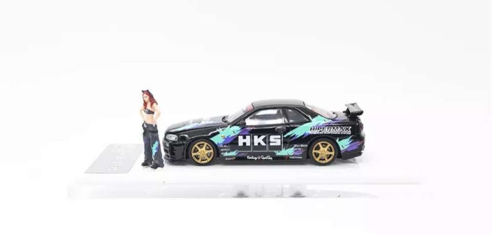 NISSAN SKYLINE GT-R R34 HKS LIVERY HOOD & TRUNK OPENS FIGURE 1/64 BY ...