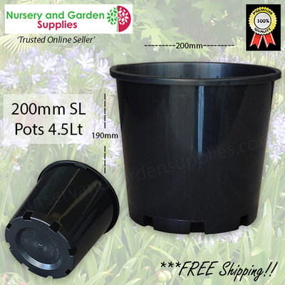 200mm Plant Pot - various qty Black Plastic Growers Pot (8") - Garden ...