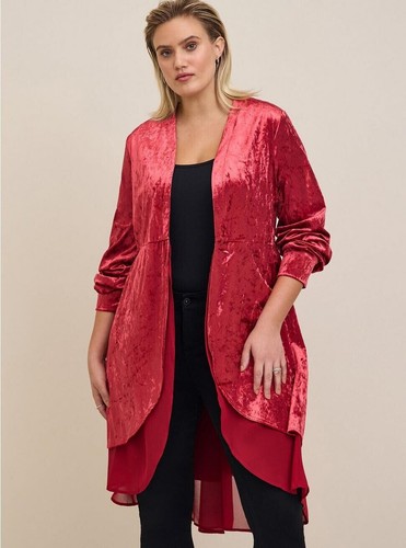 Torrid Women's Plus Size 6X Red Velvet Chiffon Mix Drape Kimono Jacket ...