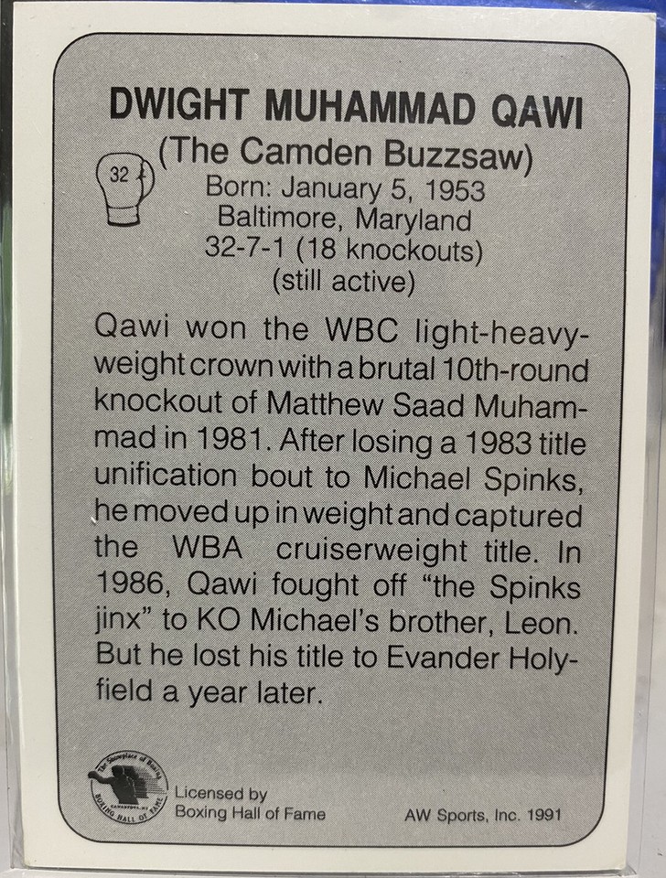 1991 All World Boxing - #32 Dwight Muhammad Qawi | eBay