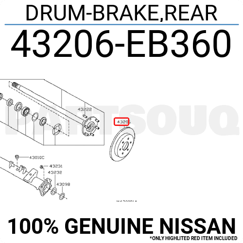 43206EB360 Genuine Nissan DRUM-BRAKE,REAR 43206-EB360 | eBay
