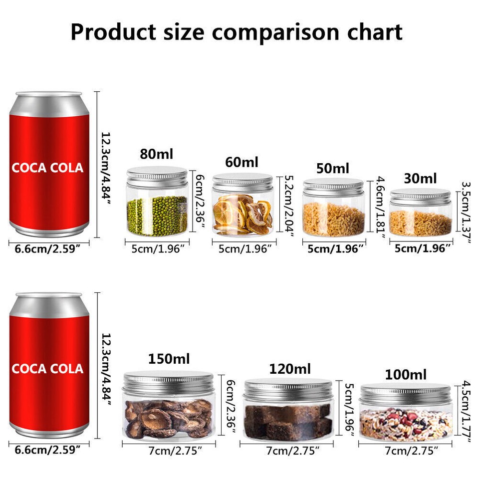 20x Jars Plastic Bottle Clear 30ml-150ml Storage Container Food With ...