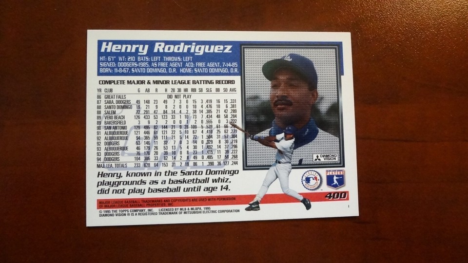 1995 TOPPS # 400 HENRY RODRIGUEZ BASEBALL CARD | eBay