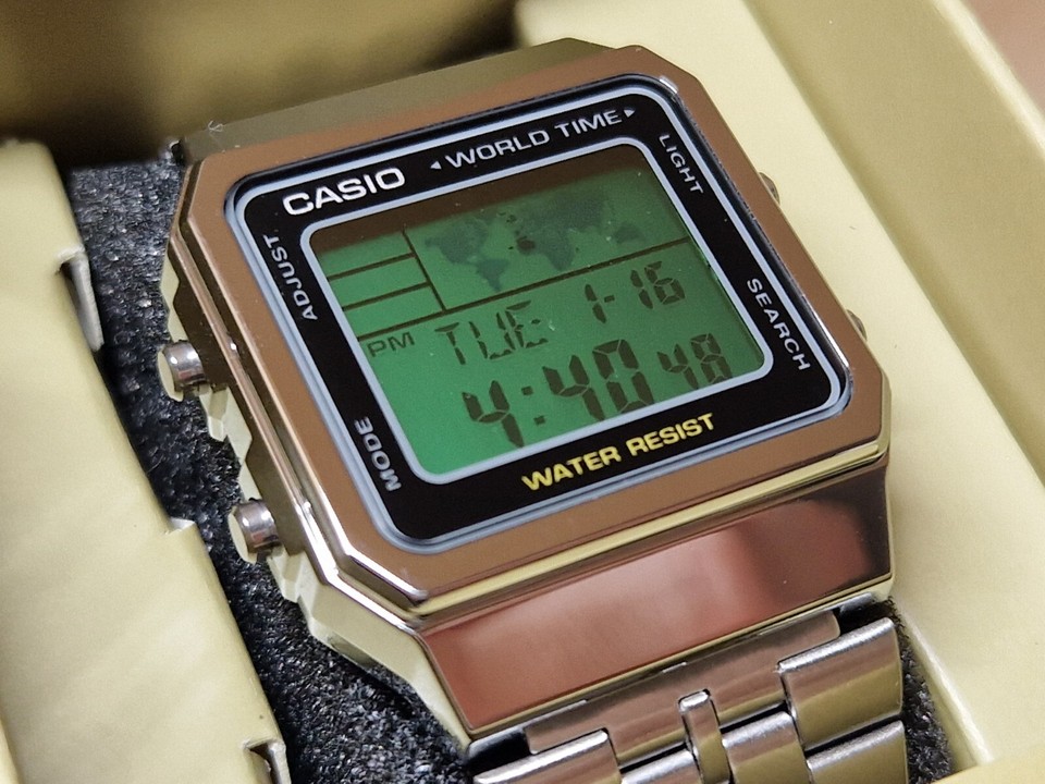 GREEN 🟩 Casio Classic World Time Silver A500WE Mod Custom Display Retro ...