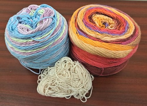 2 Large Balls of Variegated Yarn Pink Blue Pastel Gold Maroon Purple ...