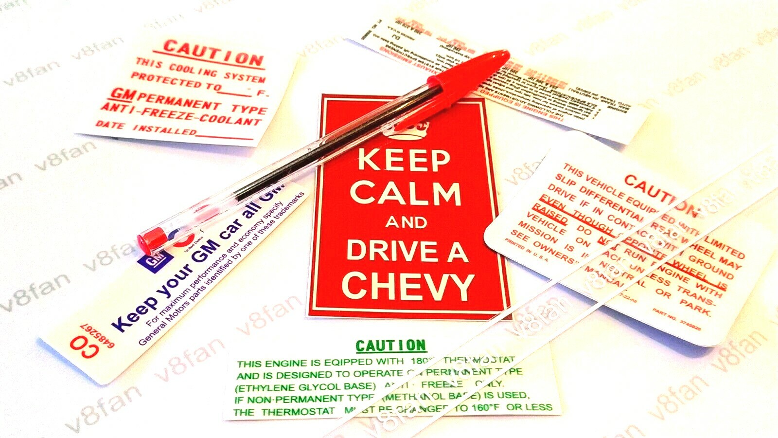 #239 SET of 6x CHEVY stickers - keep your GM car, coolant, trunk ...