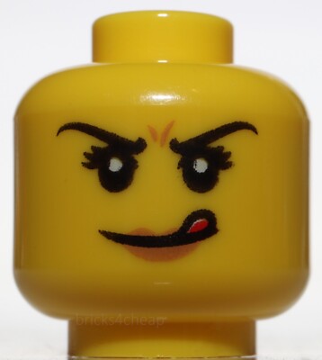 Lego Yellow Minifig Head Female Black Eyebrows Medium Nougat Lips Smirk ...