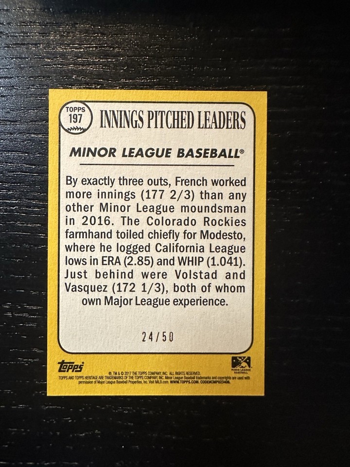 2017 Topps Heritage Minor League Edition Green /50 Anthony Vasquez ...