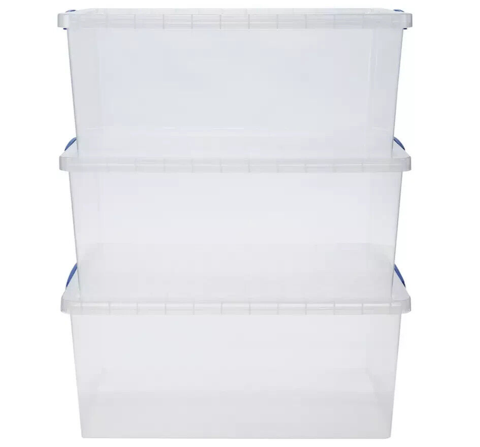 3 x 62L Nesting Storage Boxes Clear Stackable Box -Really Useful NEW ...