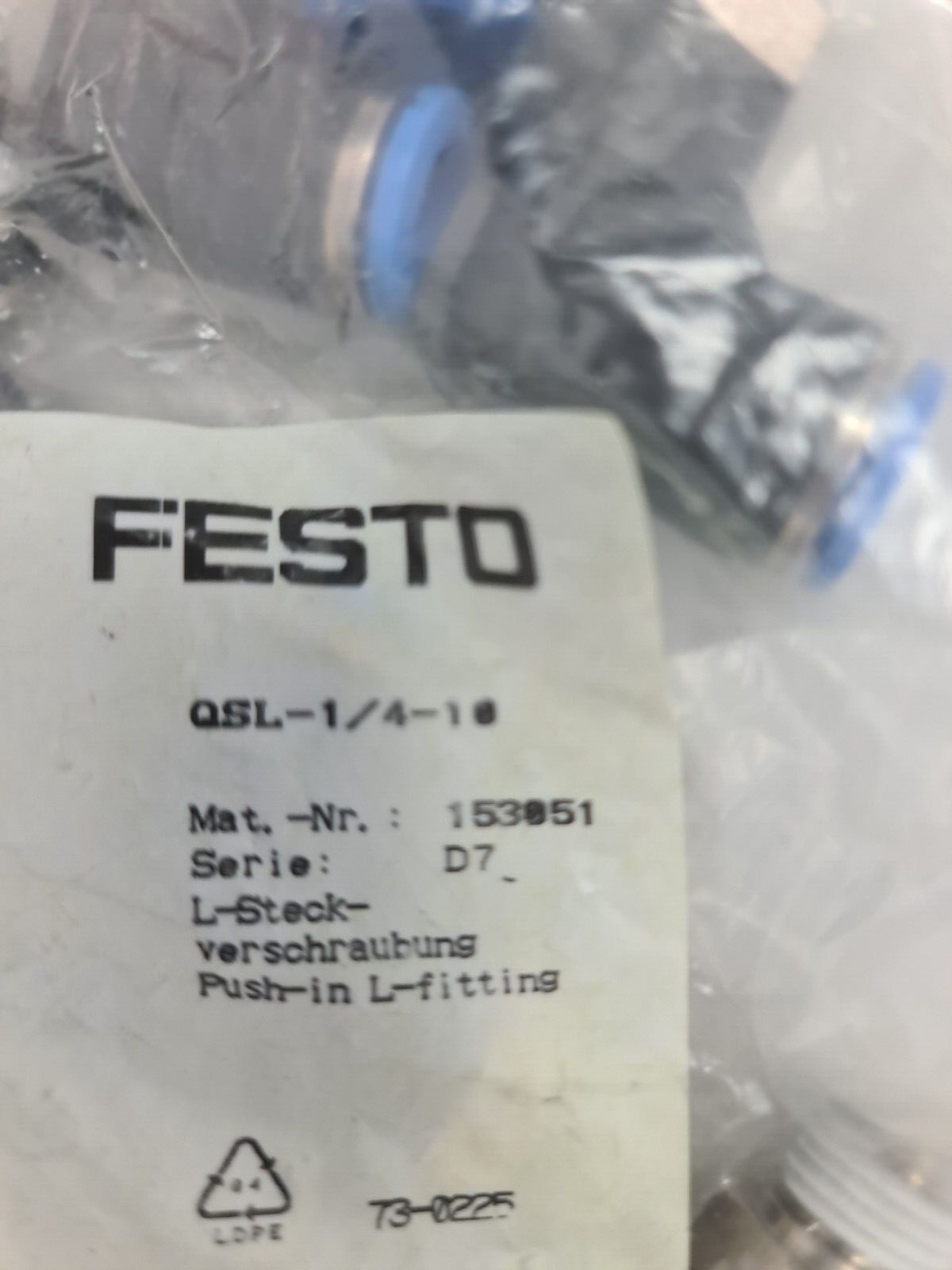LOT OF 30 PCS (10X3) FESTO 153051 QSL-1/4-10 PUSH-IN L-FITTING | eBay