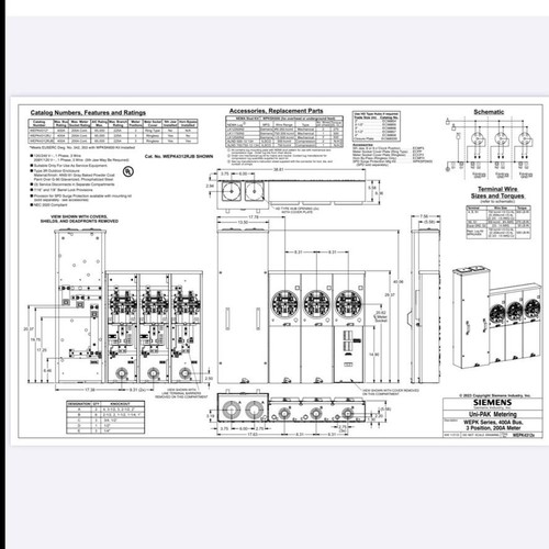 Siemens WEPK4312 400A Max, Branch Rating:225A Max. 240 Volts AC Max. 3 ...